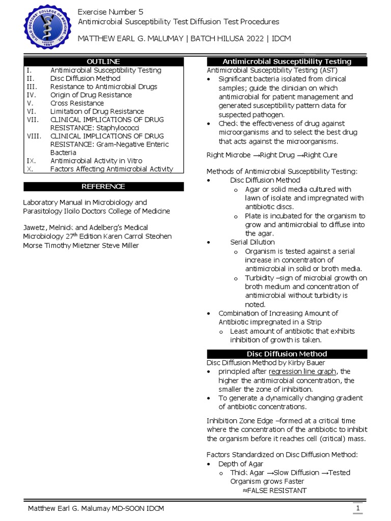 Antimicrobial Susceptibility Testing Guide | PDF | Antimicrobial ...