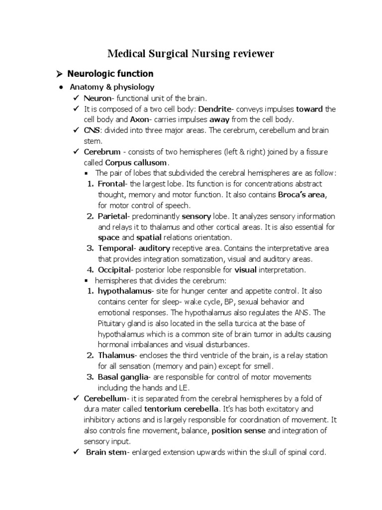 Medical Surgical Nursing Review Guide | PDF | Cerebrum | Cerebral ...