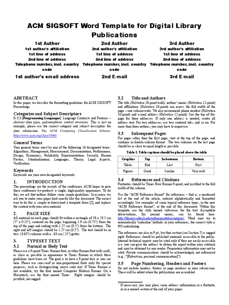 ACM SIGSOFT Word Template For Digital Library Publications: 1st Author ...