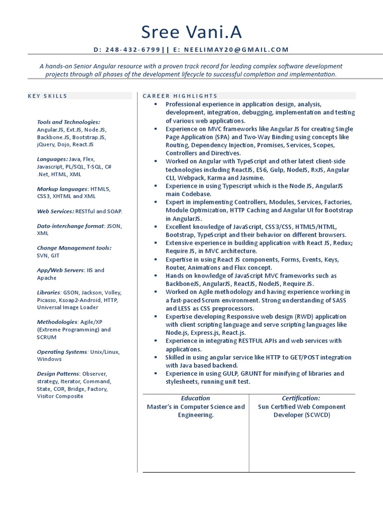 Sree Vani - Front End Developer. | PDF | Angular Js | Ajax (Programming)