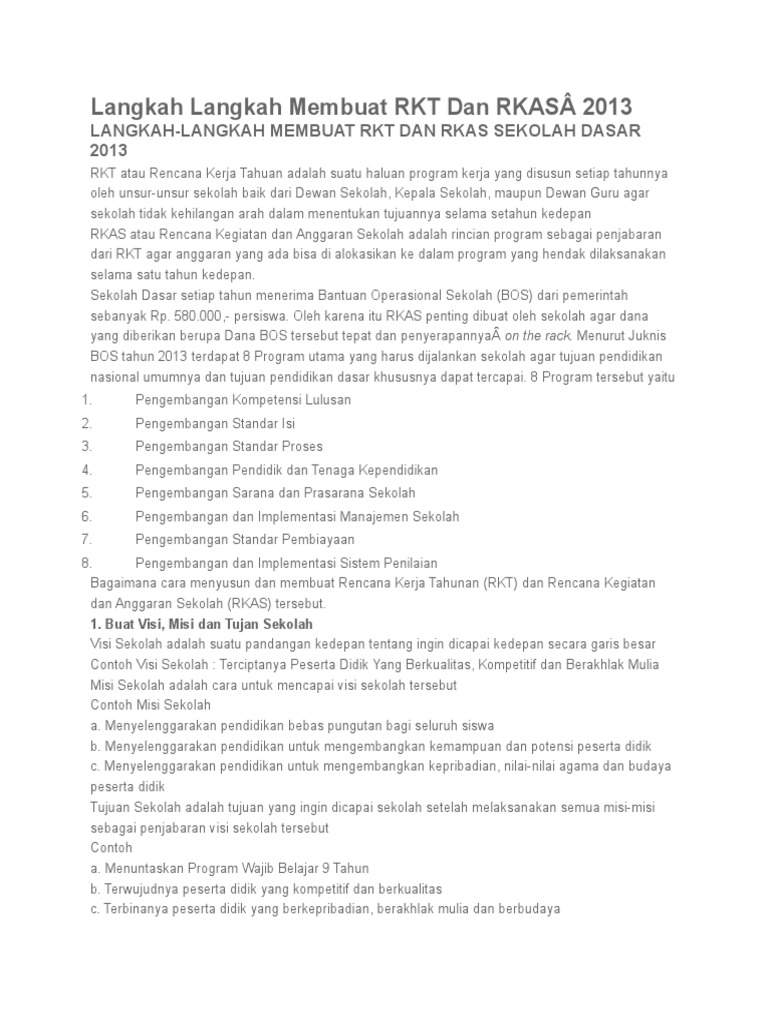Langkah-Langkah Membuat RKT Dan Rkas Sekolah Dasar 2013 | PDF