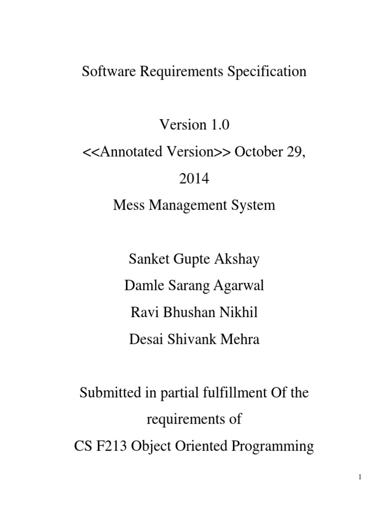 Mess Management System SRS1 | PDF | Login | Databases
