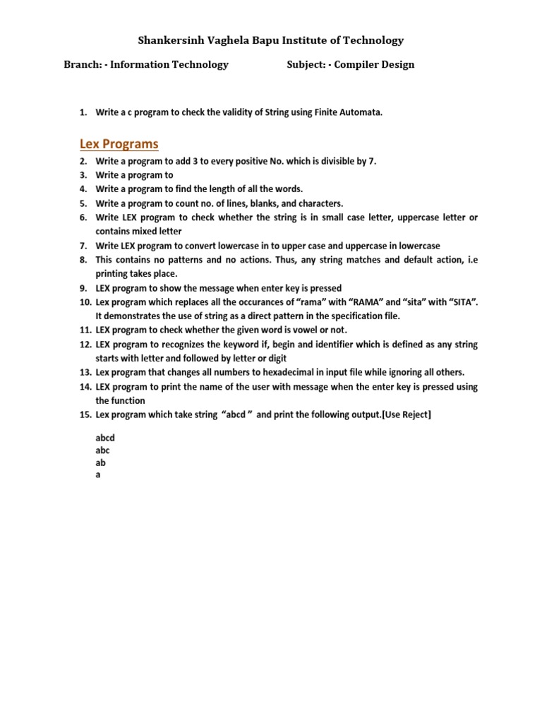 Compiler Design Practical List Download Free Pdf C Programming