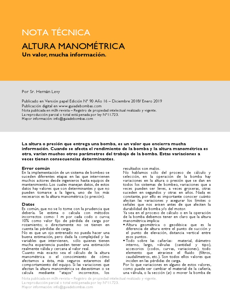 Altura Manometrica | PDF | Bomba | Presión