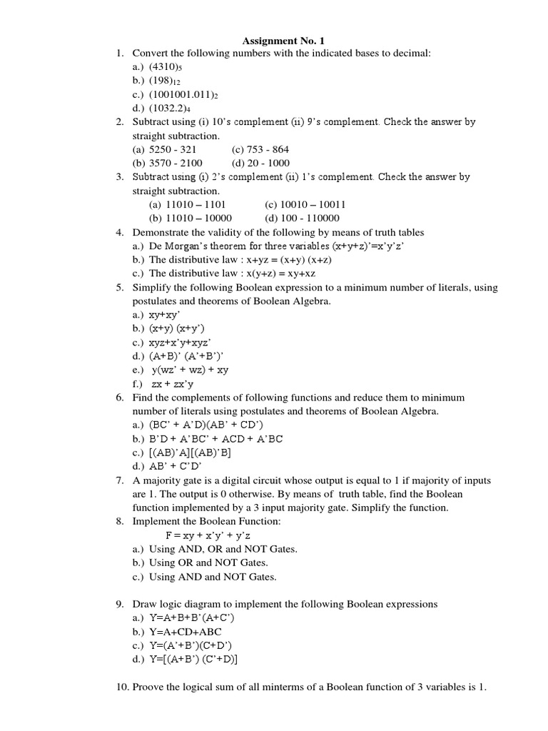 Assignment 1 | PDF | Logic Gate | Boolean Algebra