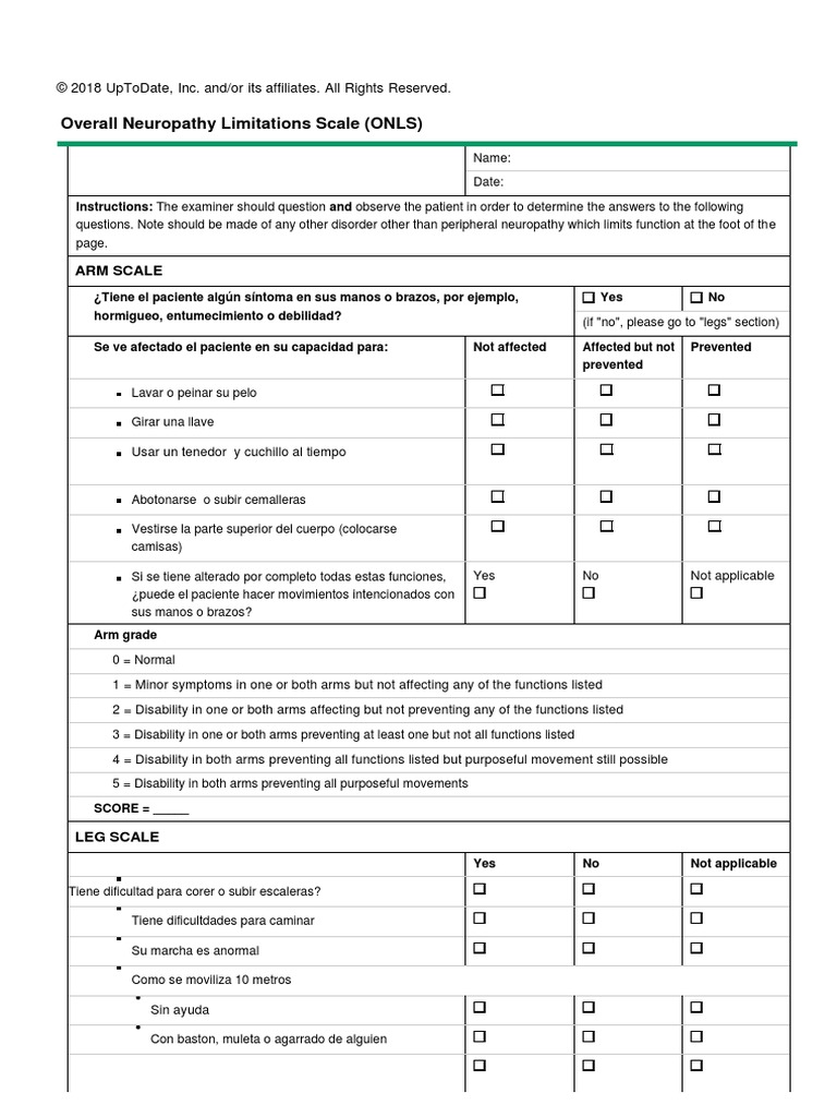 Overall Neuropathy Limitations Scale (ONLS) | Download Free PDF ...