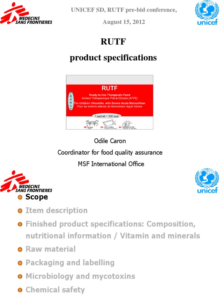 RUTF Product Specifications | PDF | Vitamin | Foods
