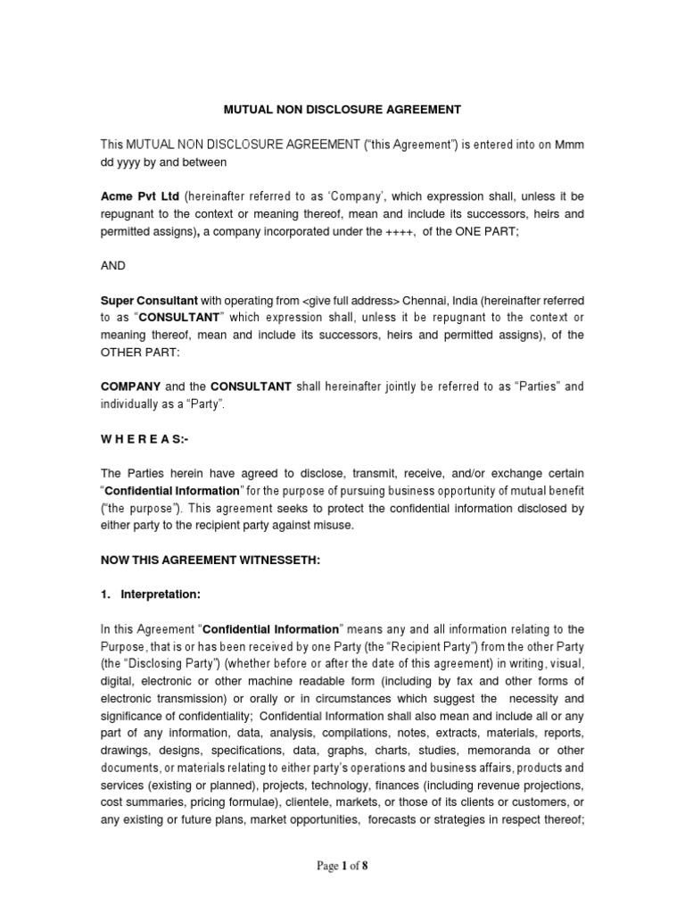 Consulting Mutual NDA Agreement | PDF | Arbitration | Indemnity