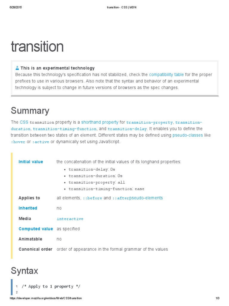Transition - CSS - MDN | Download Free PDF | Cascading Style Sheets | Software Engineering