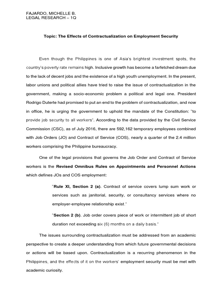 Impact of Contractualization on Job Security | PDF | Finance & Money ...
