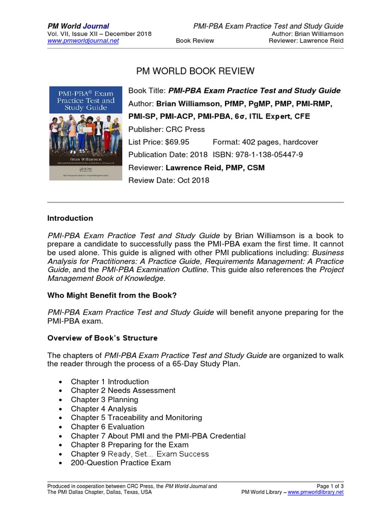 Pmwj77 Dec2018 Reid PMI PBA Exam Practice Test and Study Guide Book ...