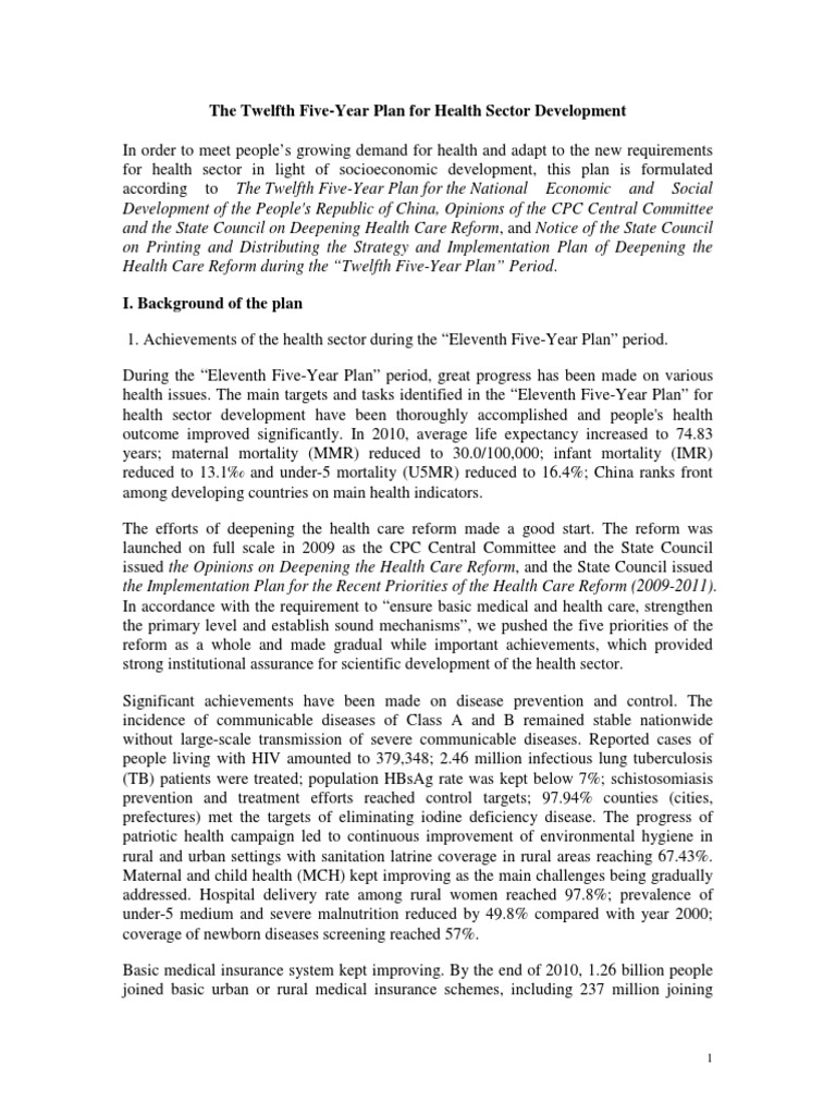 The Twelfth Five-Year Plan For Health Sector Development | PDF | Public ...