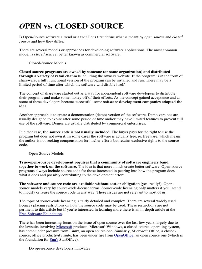 Open vs. Closed Source: Source and How They Differ | PDF | Proprietary ...