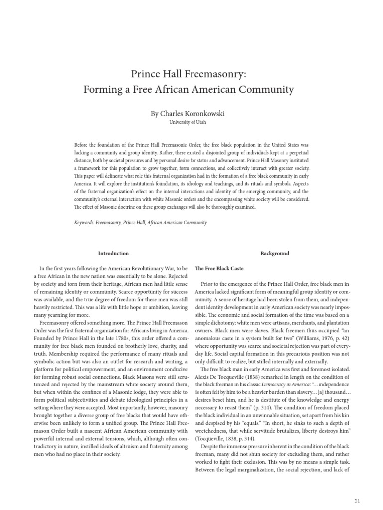 Prince Hall Freemasonry and Black Identity | PDF | Freemasonry ...