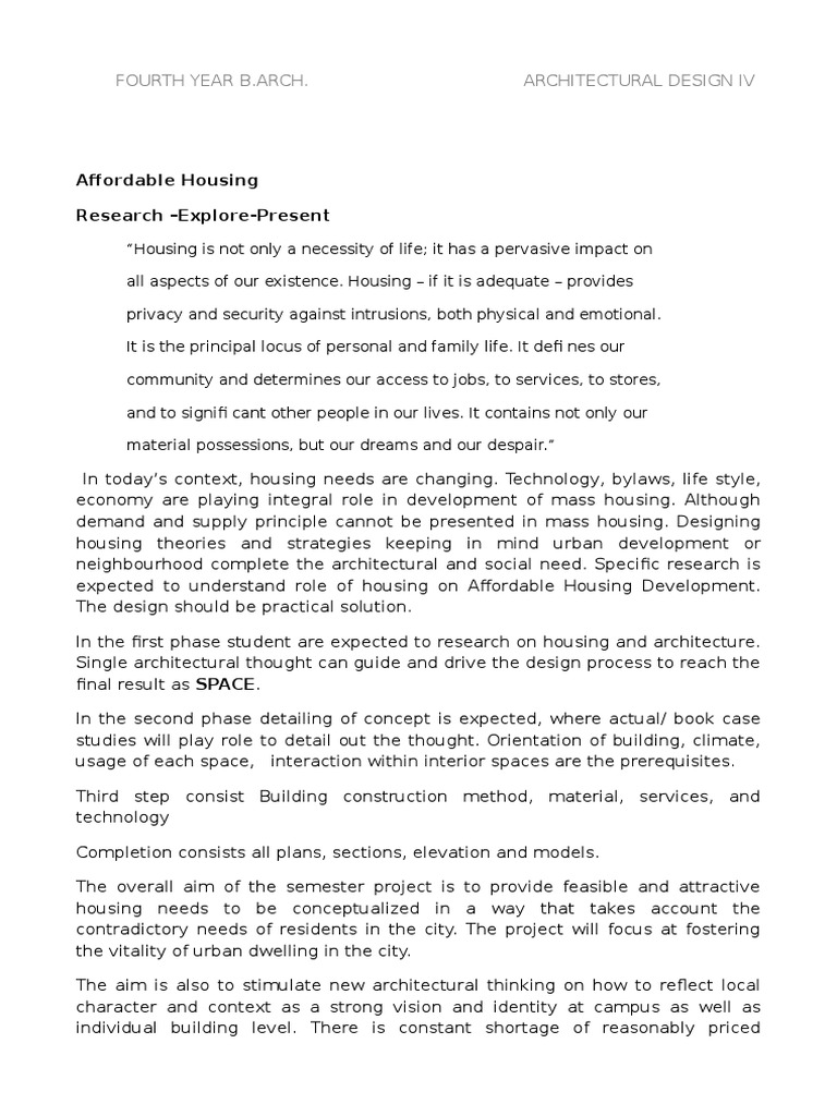4 TH Year Design Brief Housing 2018 | PDF | Design | Space