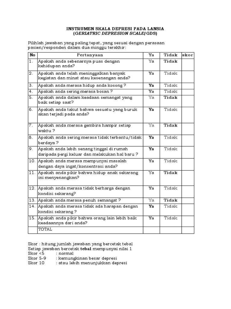 Instrumen Skala Depresi Pada Lansia (GDS) | PDF