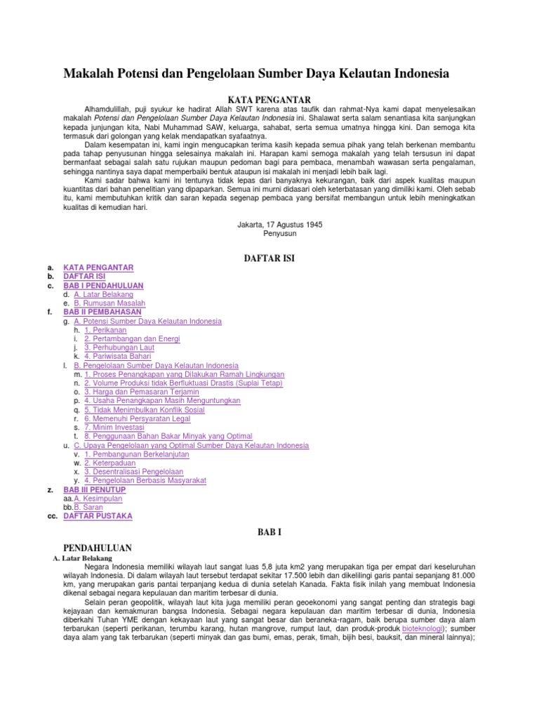 Makalah Potensi Dan Pengelolaan Sumber Daya Kelautan Indonesia | PDF Makalah Potensi Dan Pengelolaan Sumber Daya Kelautan Indonesia | PDF