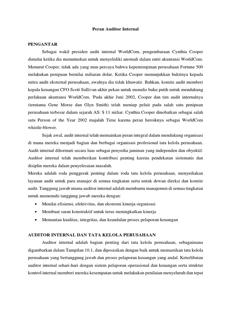 Peran Penting Auditor Internal | PDF | Pengelolaan Keuangan & Uang