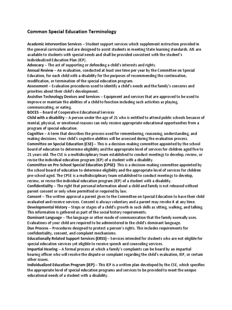 Common Special Education Terminology | PDF | Individualized Education ...