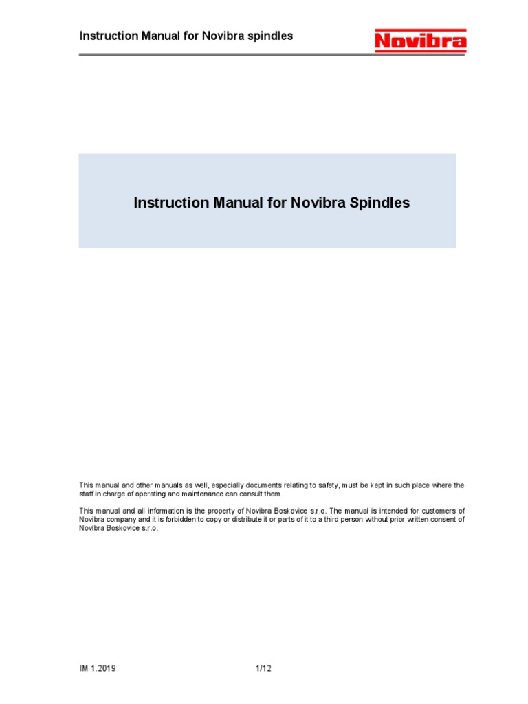 Instruction Manual For Novibra Spindles | PDF | Clutch | Risk