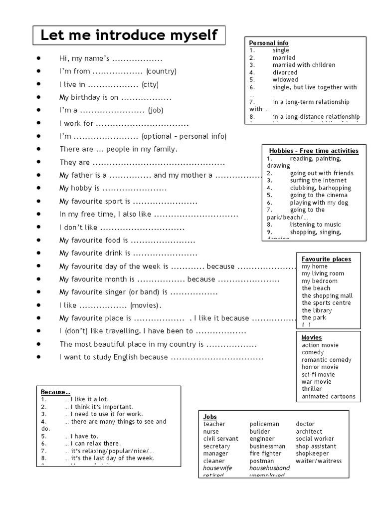 Let Me Introduce Myself For Adults Fun Activities Games 17063 | PDF