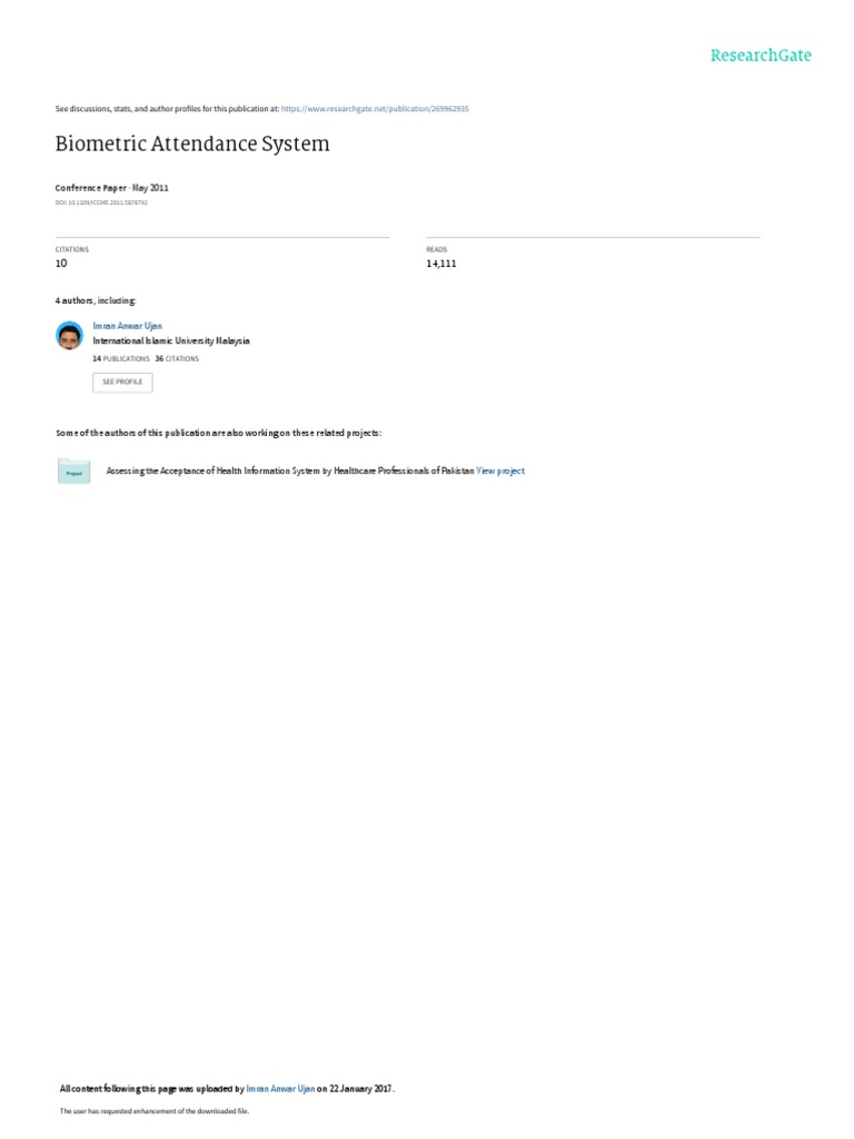 Biometric Attendance System: Conference Paper | Download Free PDF ...