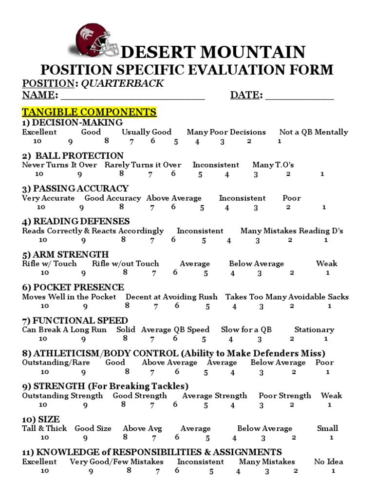 QB Evaluation Form | PDF | Quarterback | Gridiron Football