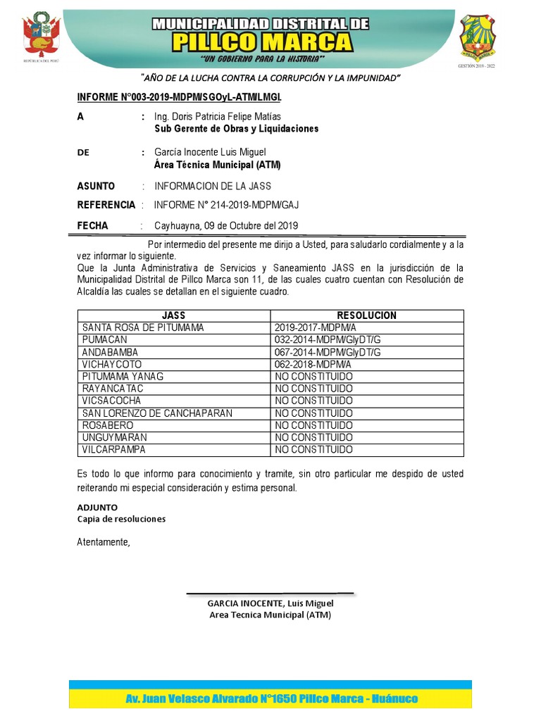 Informe 003 Informacion De La Jass Pdf