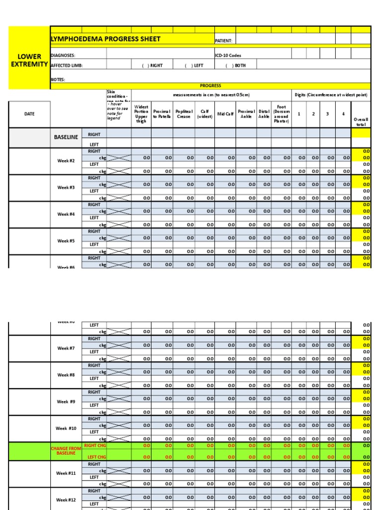 Le Lymphedema Progress Spreadsheet | PDF | Human Anatomy | Medical ...