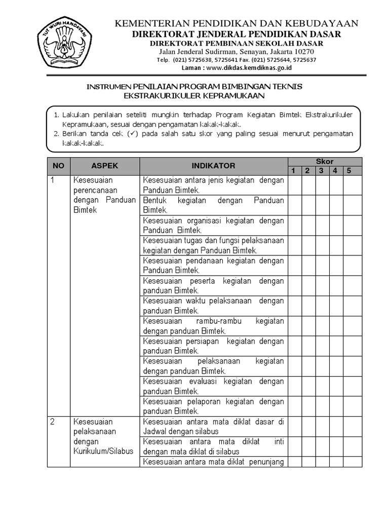Instrumen Penilaian Program Bimtek | PDF