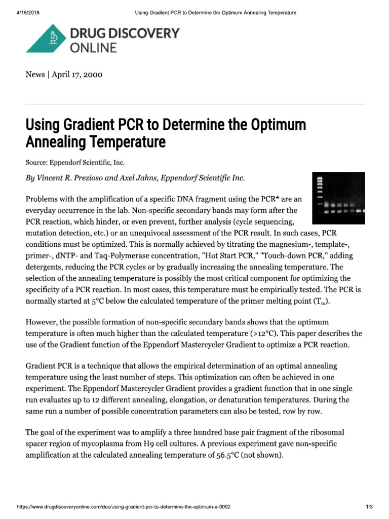 Using Gradient PCR To Determine The Optimum Annealing Temperature | PDF