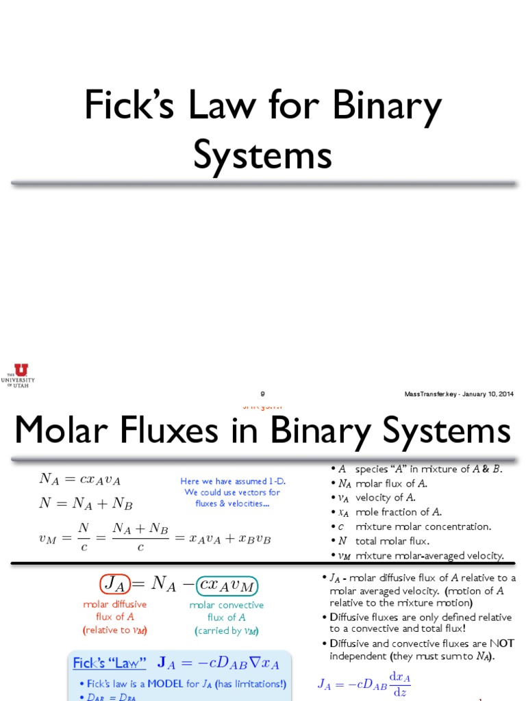 Fick's Law for Binary Systems: Modeling Molar Fluxes Using Fick's First Law of Diffusion | PDF ...