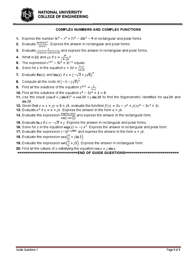 GS01 Complex Numbers and Complex Functions PDF | PDF