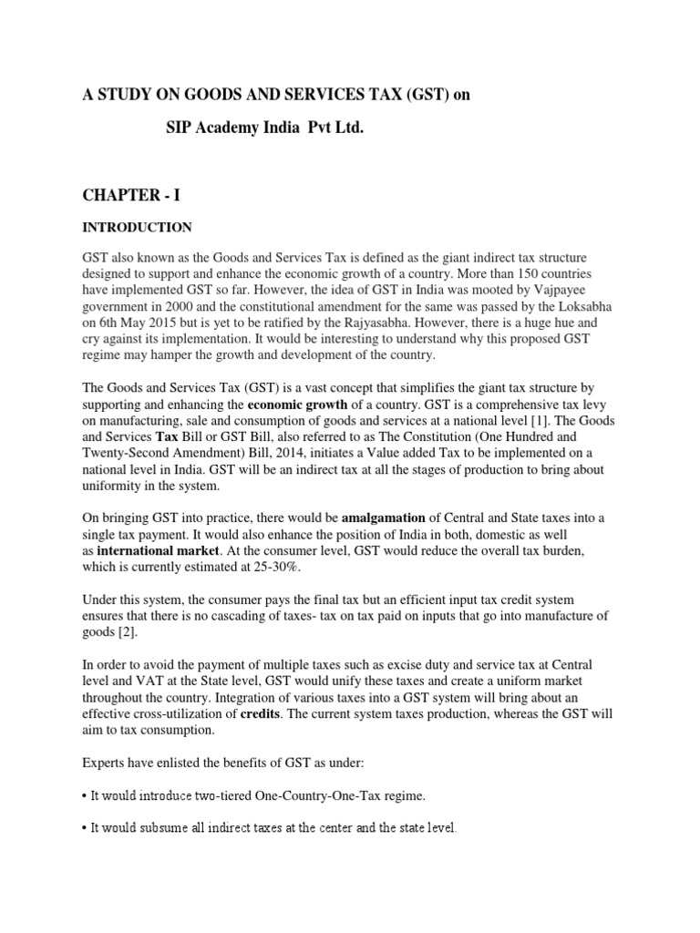 Goods and Service Tax - Mba Project | PDF | Value Added Tax | Indirect Tax