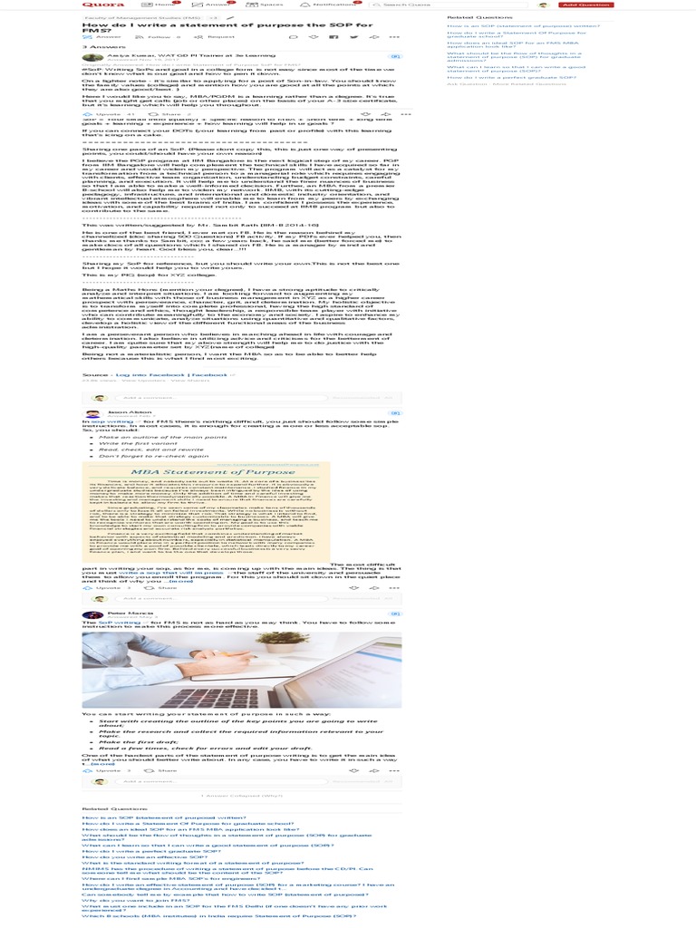 How Do I Write A Statement of Purpose The SOP For FMS?: 3 Answers | PDF ...