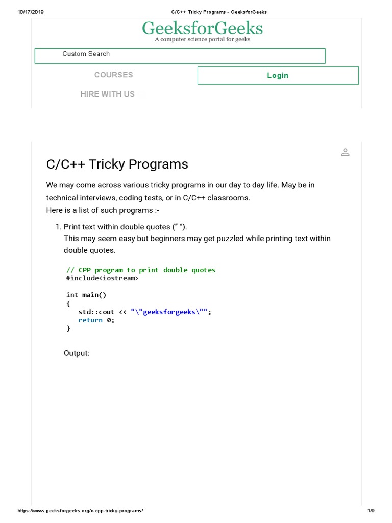C Program Tricky Programs Pdf C Programming Language Integer Computer Science