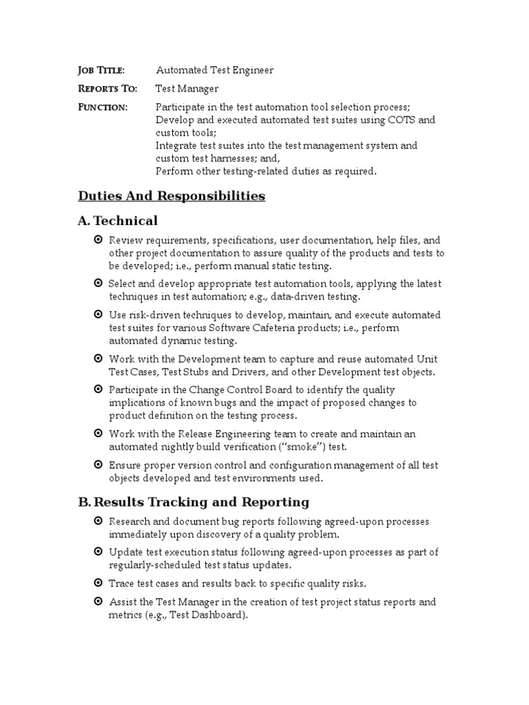 Duties and Responsibilities A. Technical: J T: R T: F | PDF | Software ...