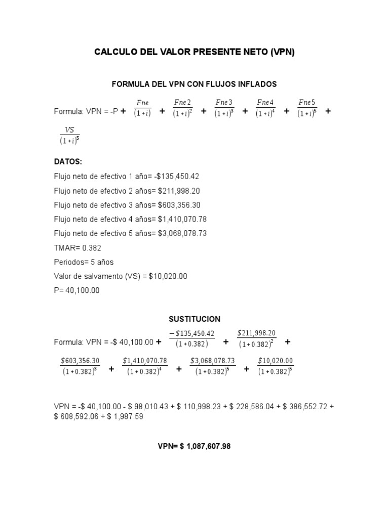 Calculo Del Valor Presente Neto PDF | PDF | Presupuesto de capital | Economía Financiera