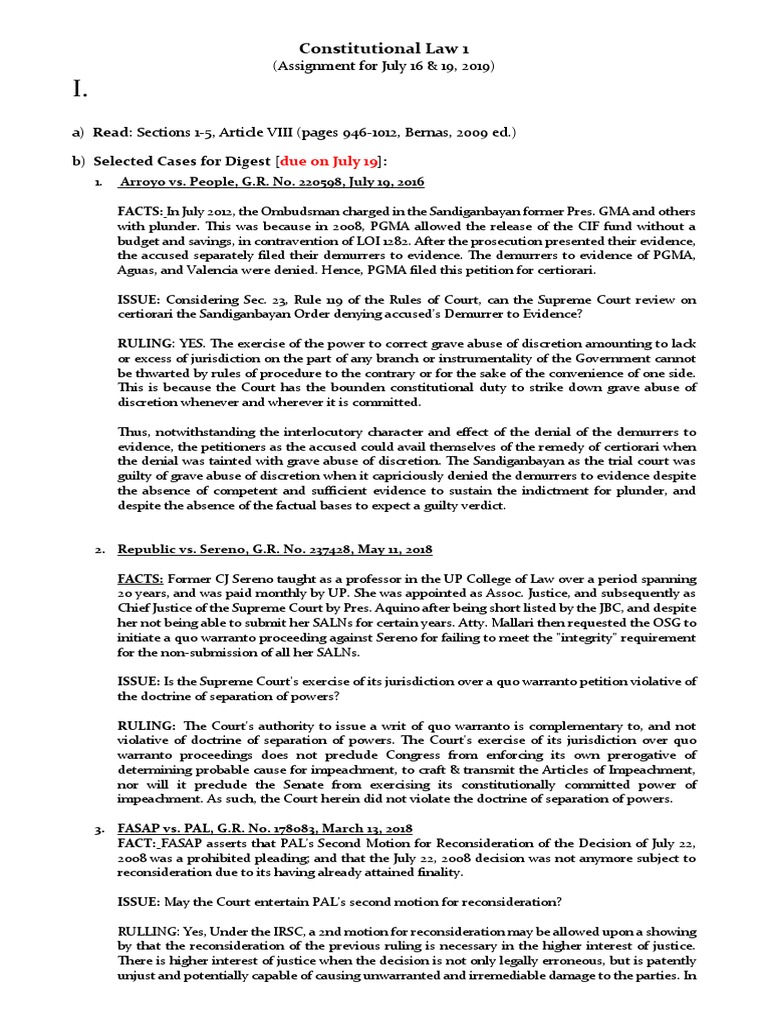 2019 JD 105 Art VIII Assgt (July 16 and 19) - Updated - Pinaka | PDF | Supreme Courts | Plea Bargain