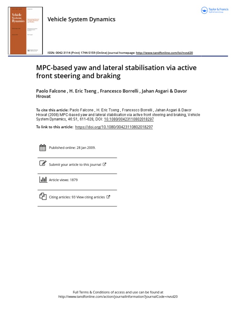 MPC Based Yaw and Lateral Stabilisation Via Active Front Steering and ...