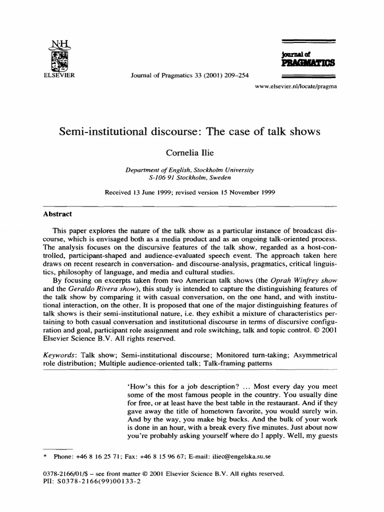 Semi-Institutional Discourse The Case of | PDF | Conversation | Linguistics