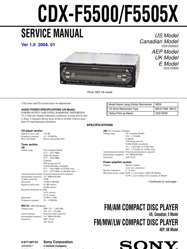 Sony CDX f5500 | PDF | Antenna (Radio) | Hertz