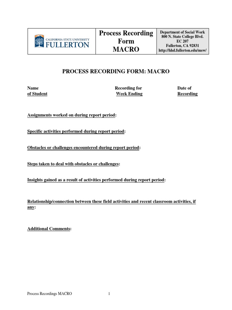 Process Recording Form for Social Work Students | PDF