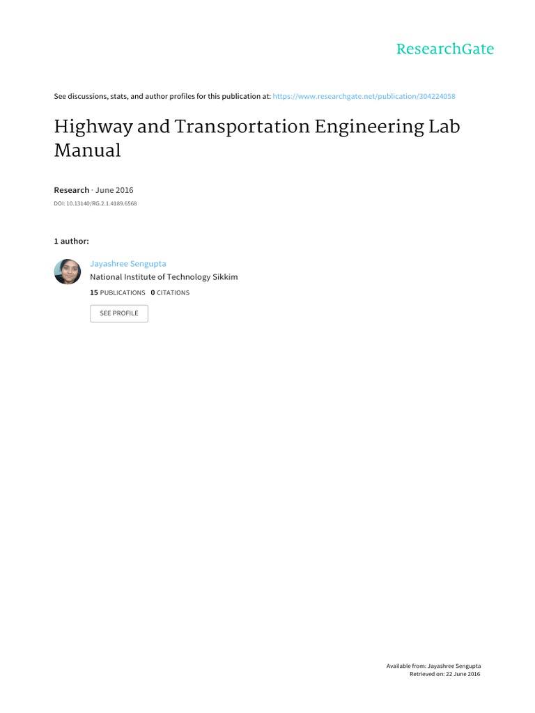 Highway and Transportation Engineering Lab Manual: June 2016 | PDF ...