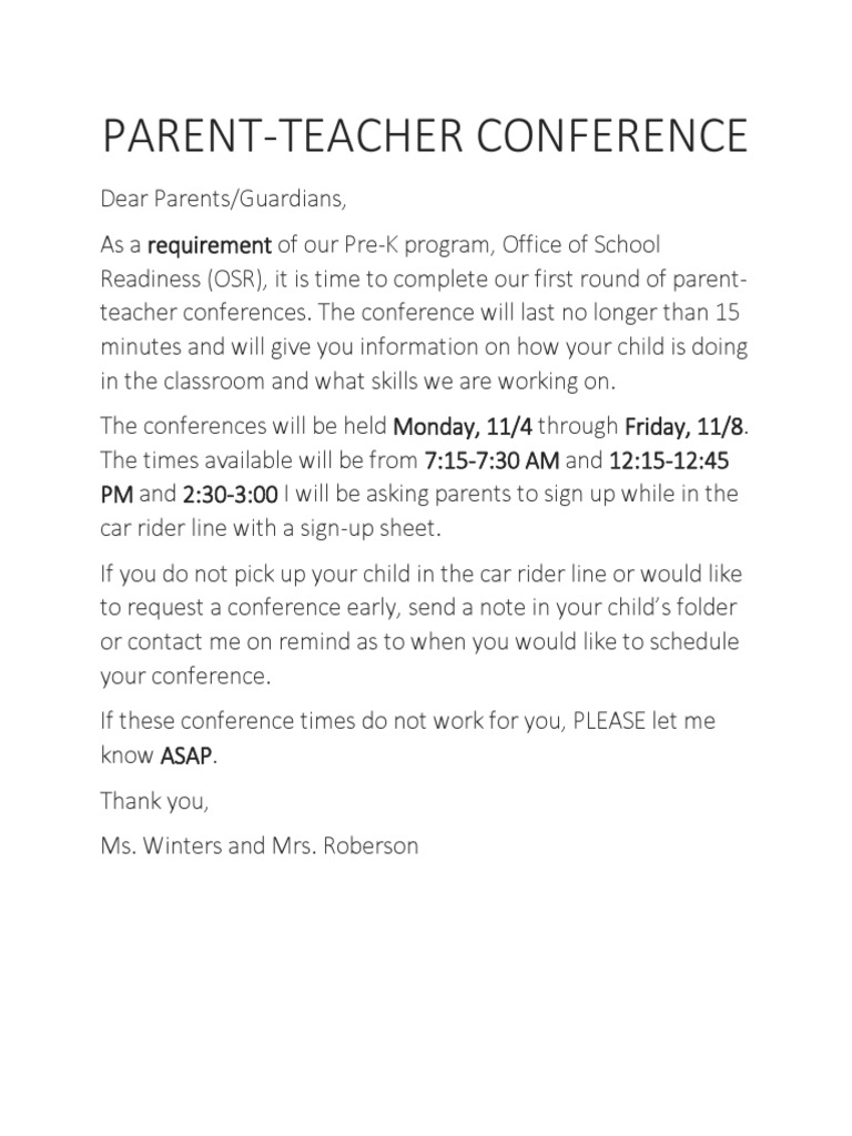 Pre-K Parent-Teacher Conference Sign-Up (39 | PDF