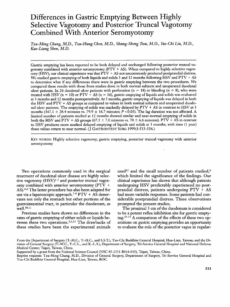 Differences in Gastric Emptying Between Highly Selective Vagotomy and ...