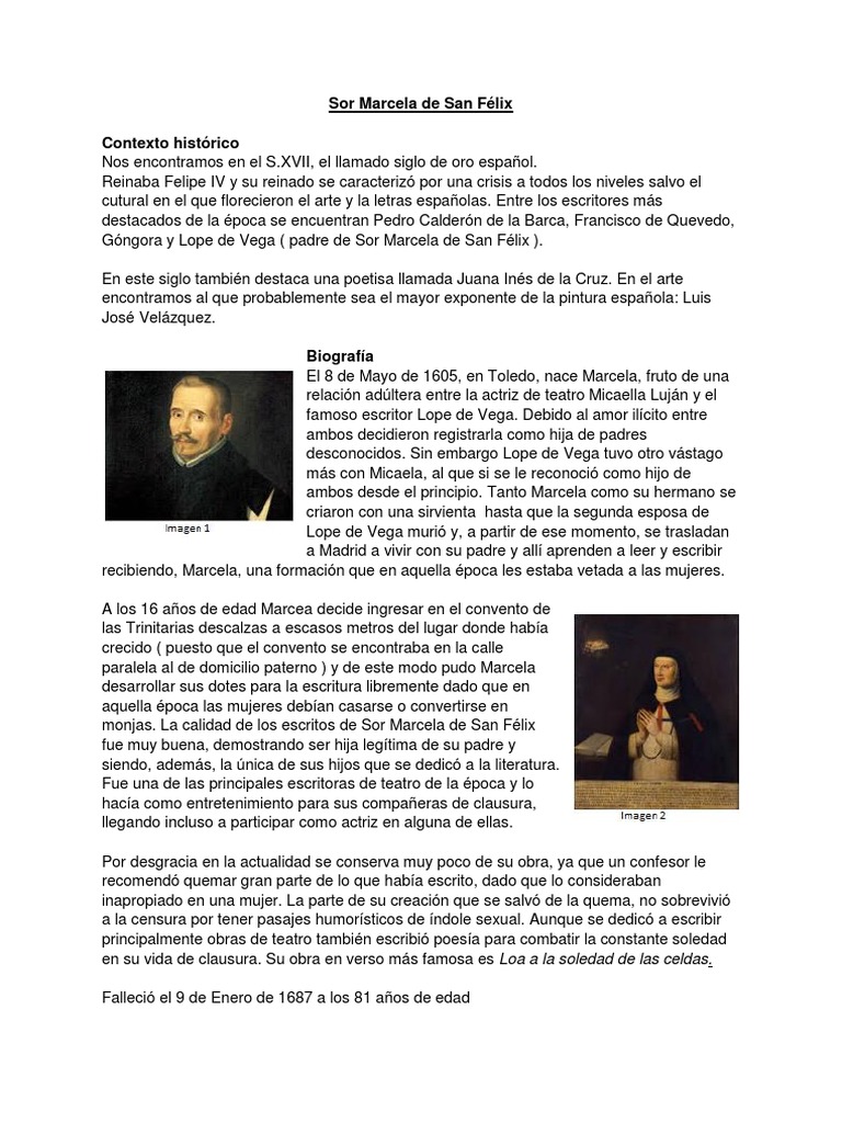 Sor Marcela de San Félix: Escritora del XVII | PDF | Poesía