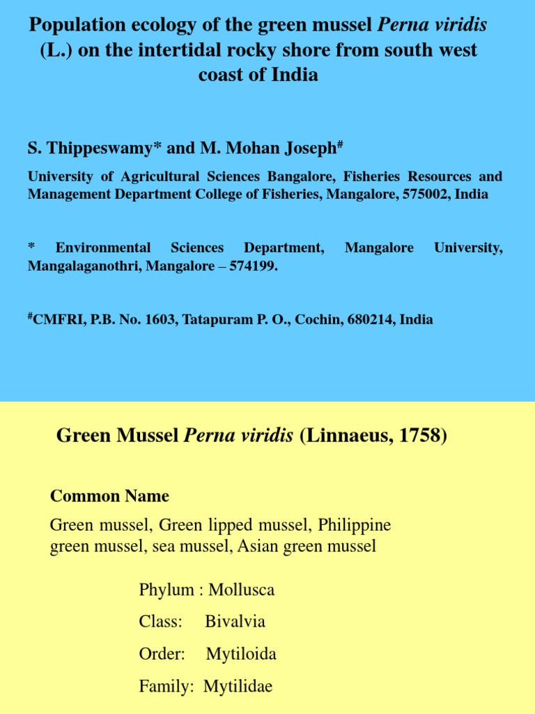 Thippeswamy Perna Viridis Goa Presentation | PDF | Biology | Ecology