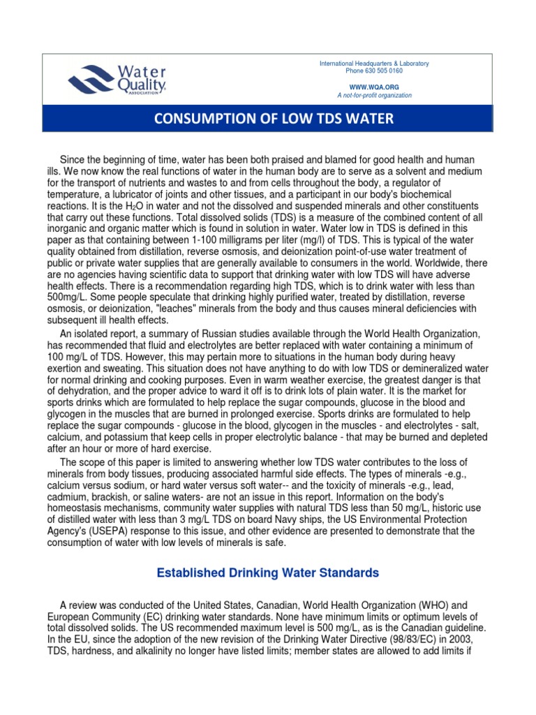 Consumption of Low Tds Water: Established Drinking Water Standards ...