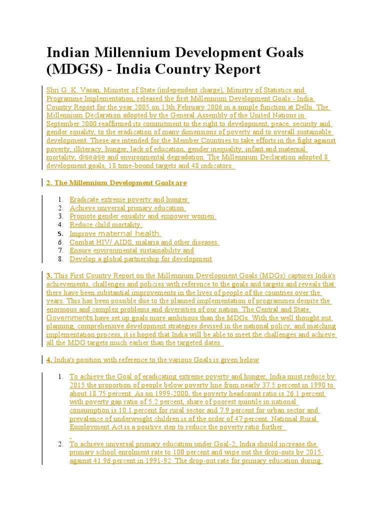 India MDGs 2005 Country Report Summary | PDF | Millennium Development ...